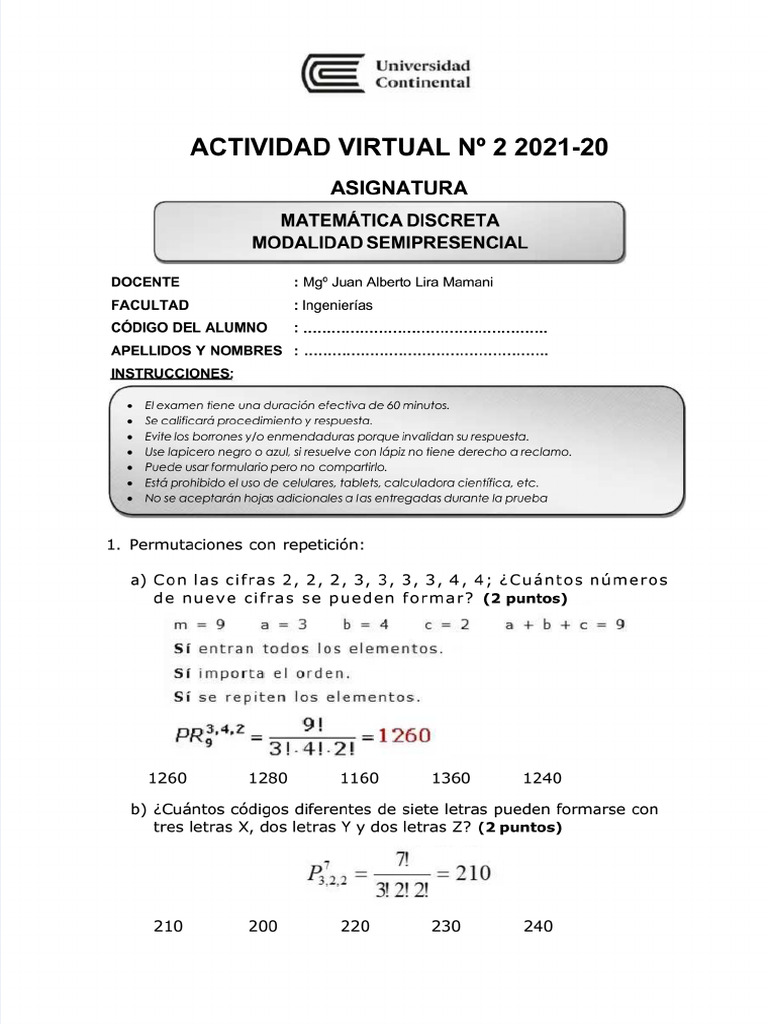 (PDF) Actividad Virtual #2 MATEMÁTICA DISCRETA 2021 20 Resuelto - WIAC - INFO | PDF