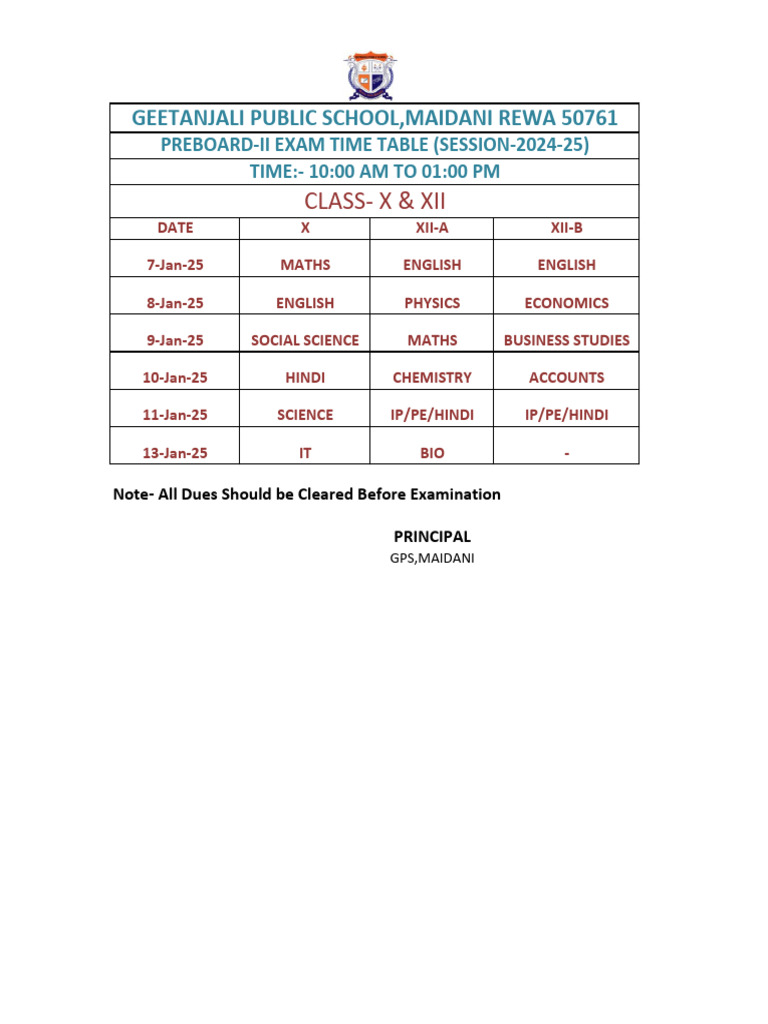 Preboard-II Exam Schedule 2025 | PDF