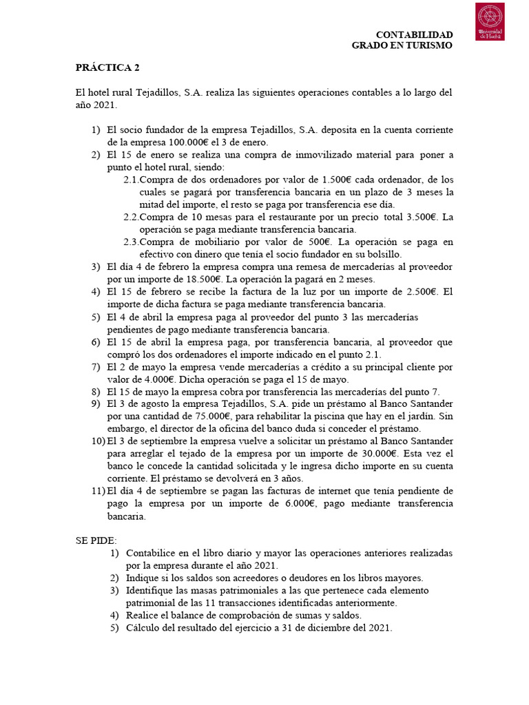 Práctica 2 - Tema 5-Proceso Contable | PDF | Transferencia bancaria | Bancos