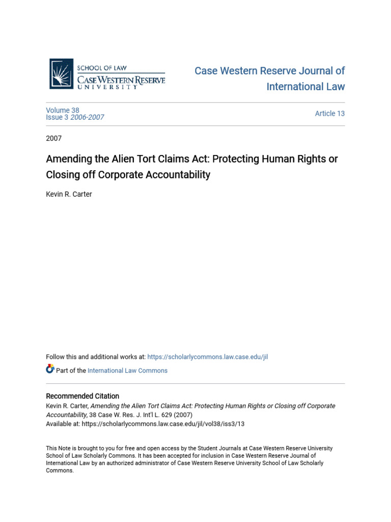 Amending The Alien Tort Claims Act - Protecting Human Rights or CL | PDF | Lawsuit | Tort