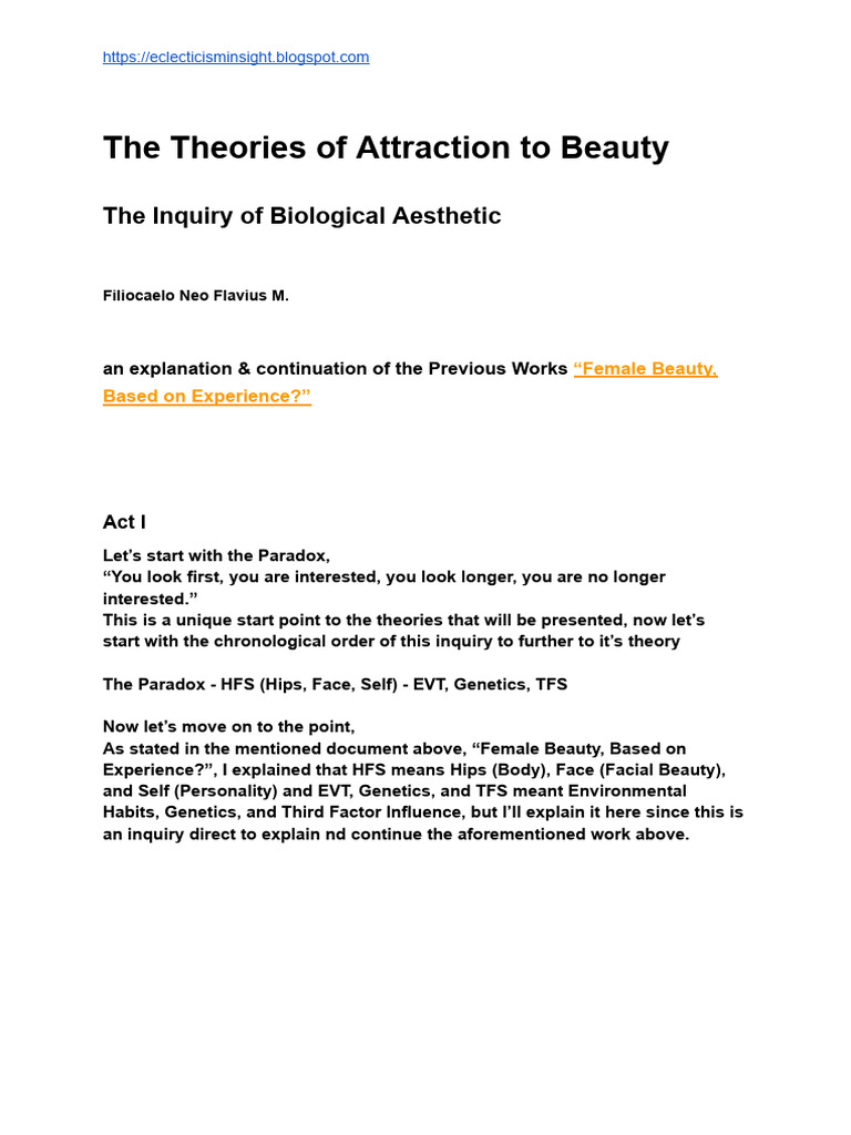 The Theories of Attraction To Beauty | PDF | Beauty | Aesthetics