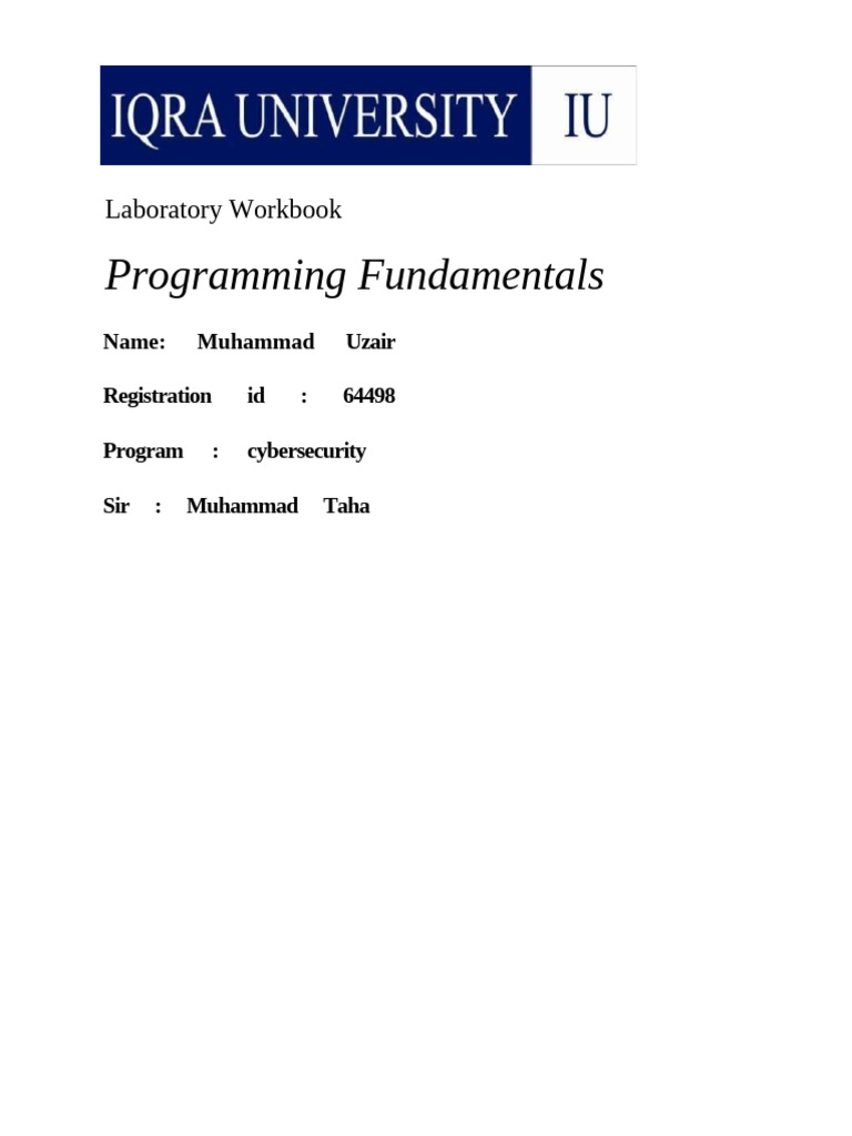 Pf manual Muhammad Uzair 64498 | PDF | Integer (Computer Science) | Integrated Development ...