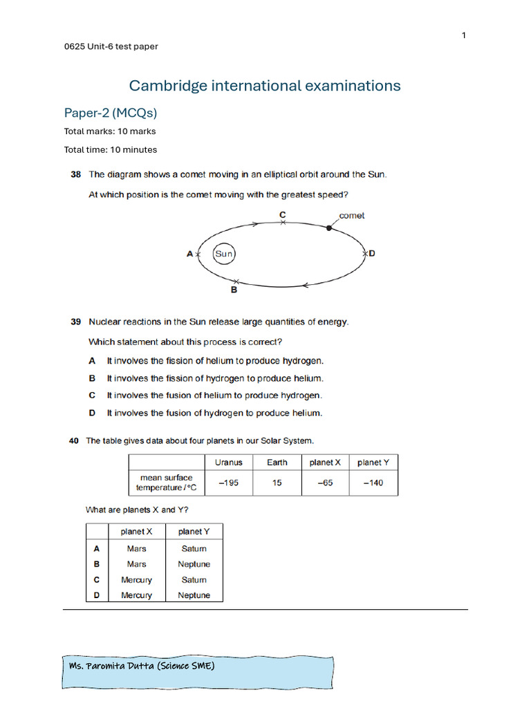 0625 - Unit-6 - Test Paper | PDF
