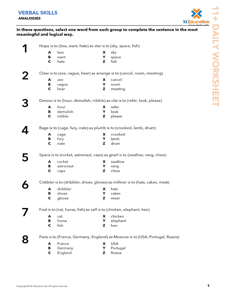 181 Week54 XLEducation - Daily - Worksheet - VR - 08012025 | PDF