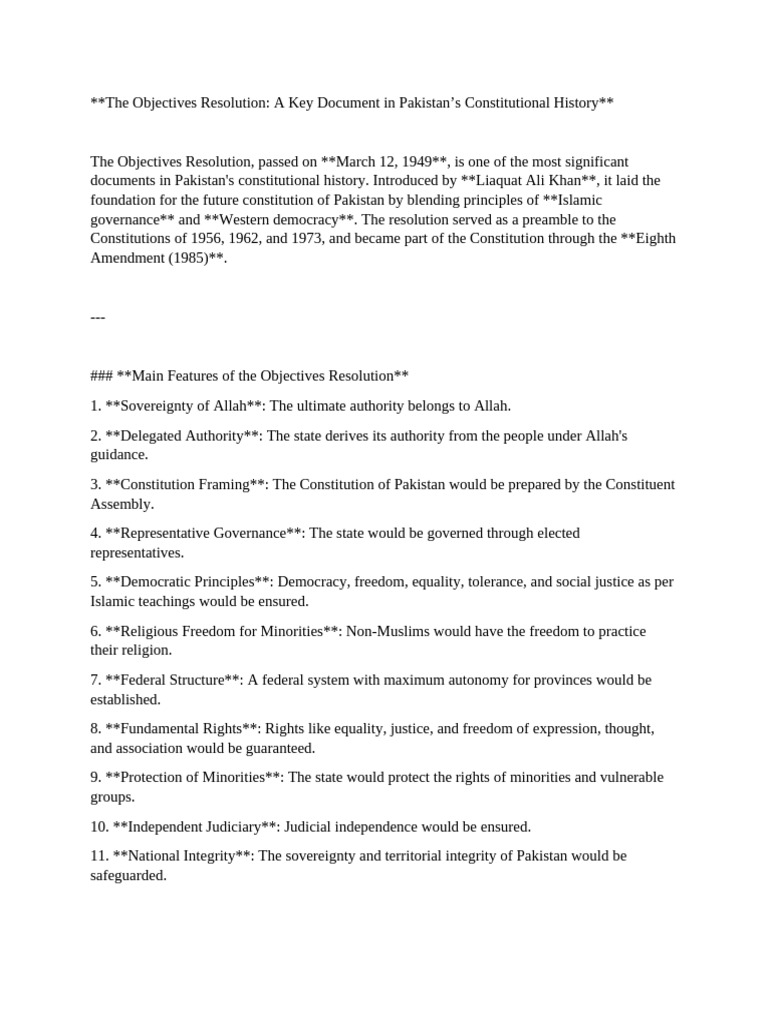 The Objectives Resolution | PDF | Pakistan | Political Charters
