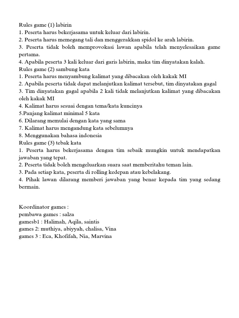 Rules Game (1) Labirin 1. Peserta Harus Bekerjasama Untuk Keluar Dari Labir - 20250111 - 044726 ...