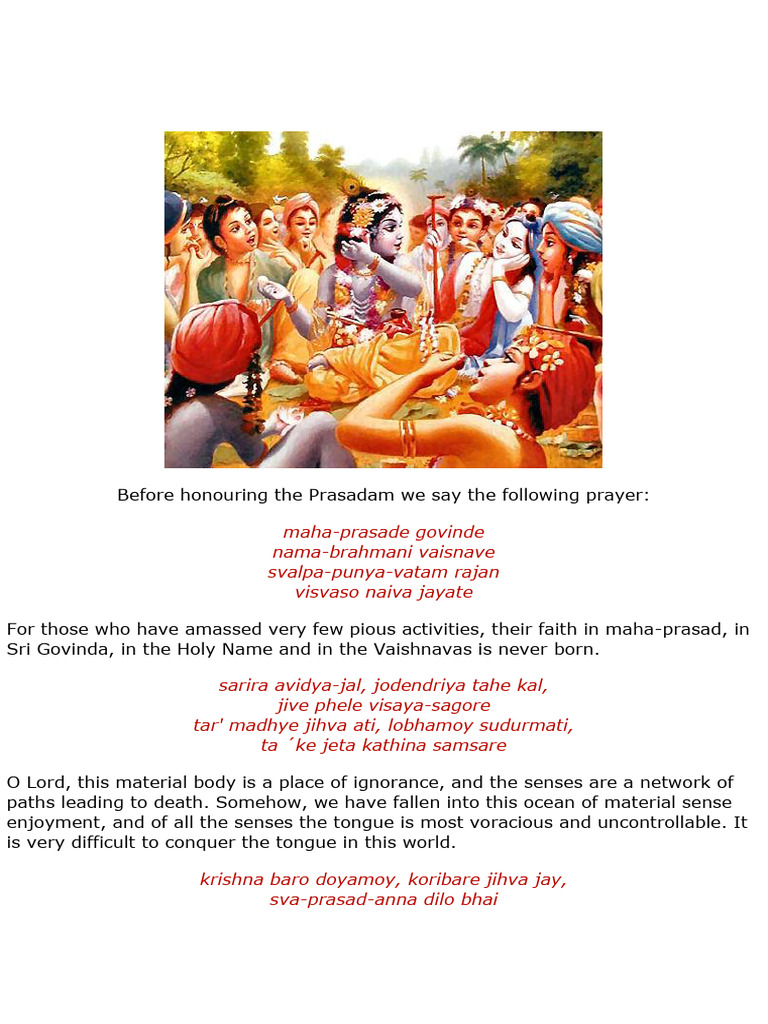 Prasadam Prayer and Mantras in ISKCON | PDF