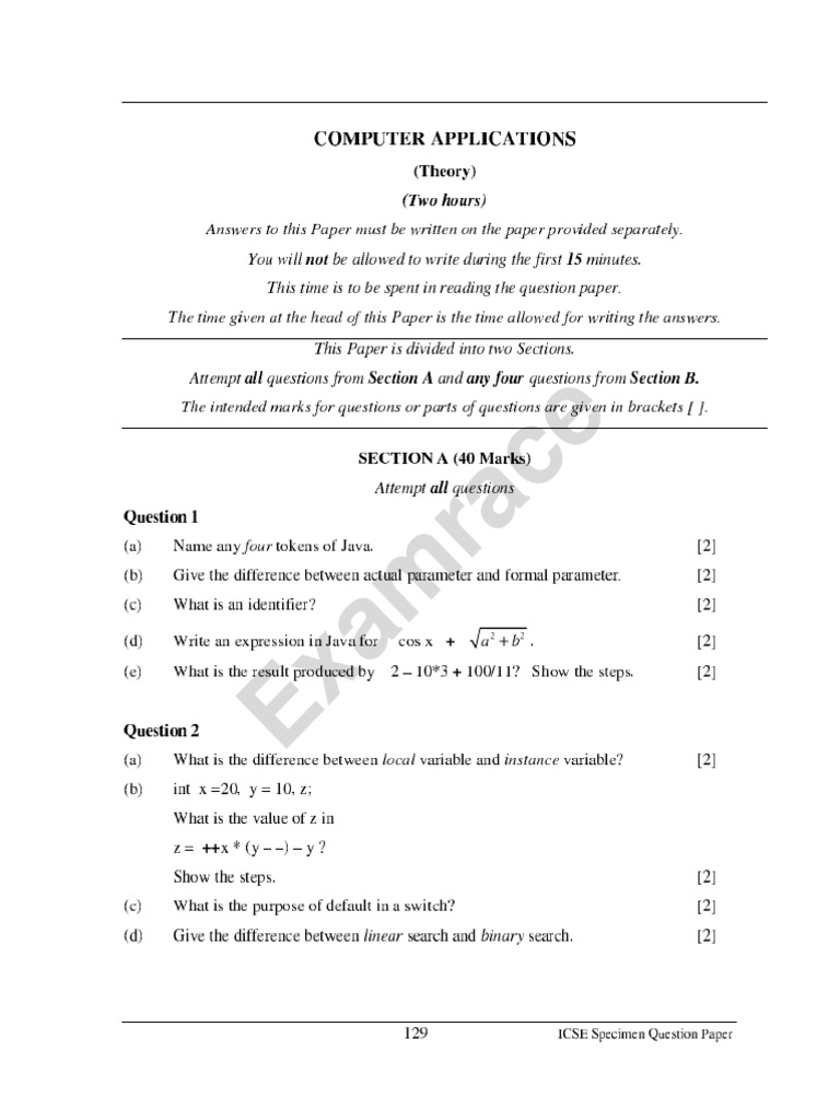 ICSE Class 10 Computer Applications 2012 - Removed | PDF