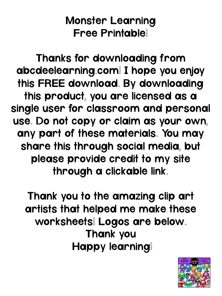 Monster-Learning-Packet | PDF