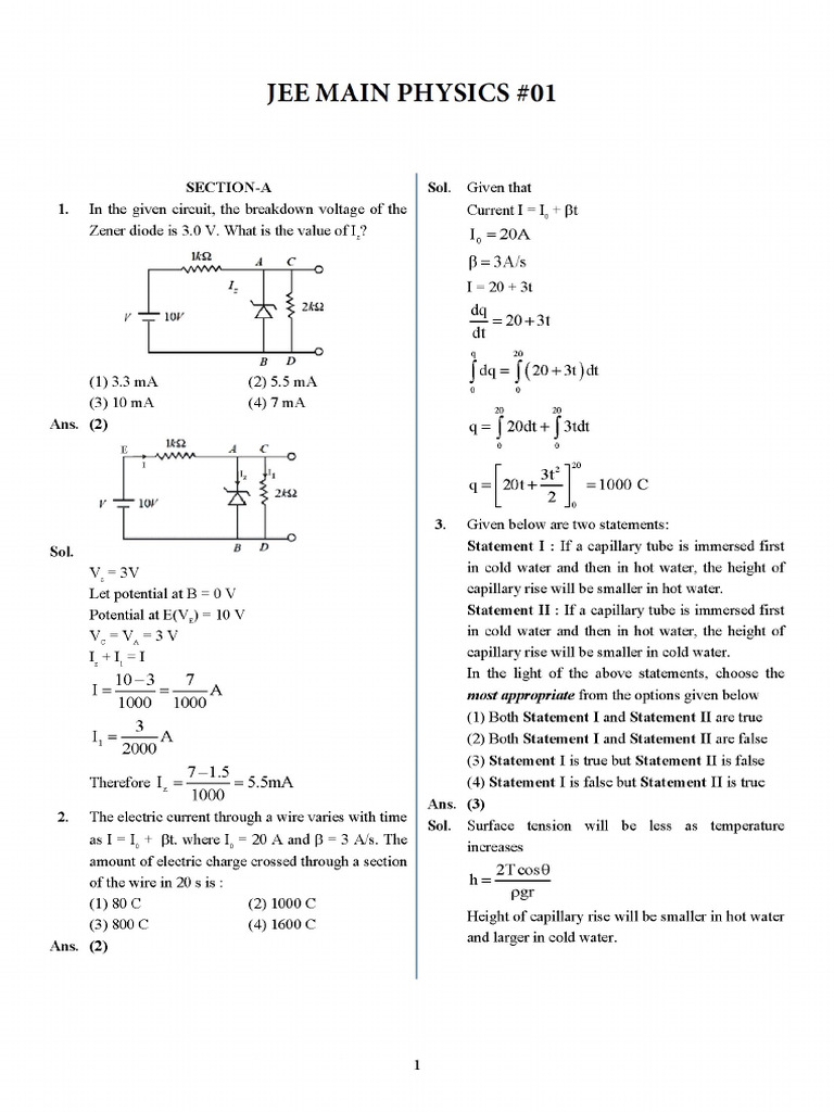 1st JEE Main Physics Sol. | PDF