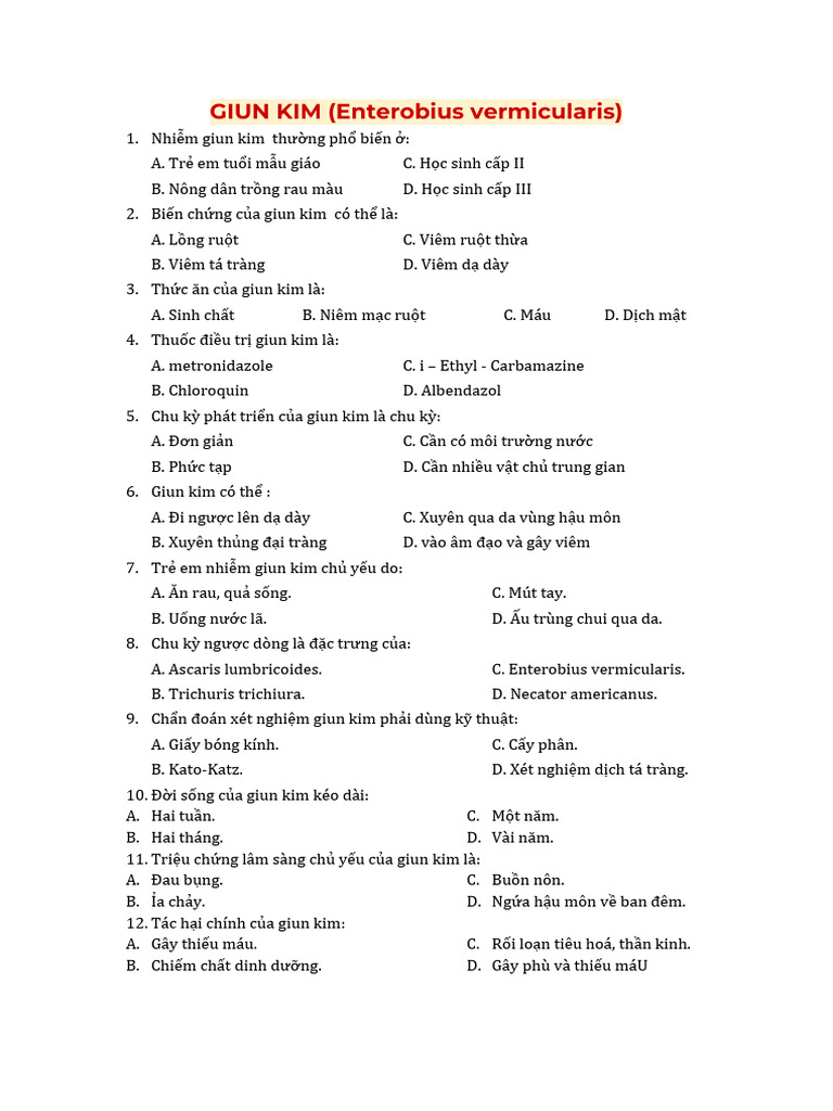 5.GIUN KIM (Enterobius vermicularis) | PDF