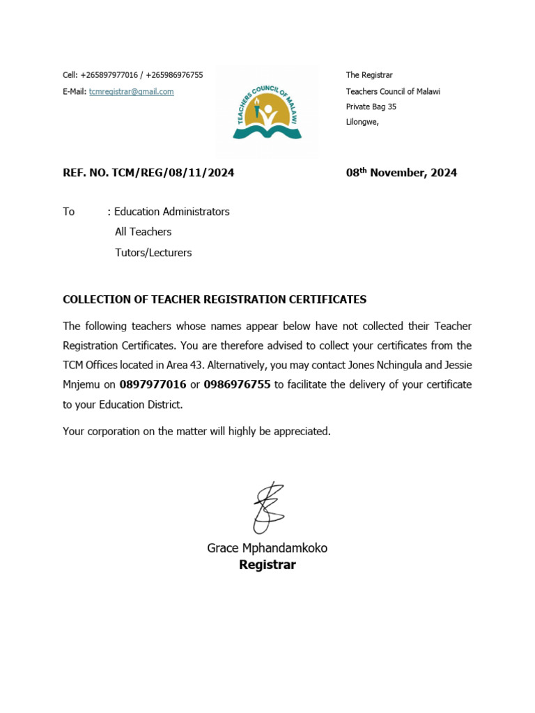 Teacher Registration Certificate Collection | PDF
