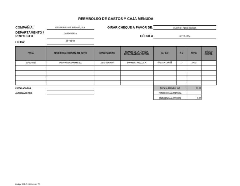 Reembolso Caja Menuda DB 002 | PDF