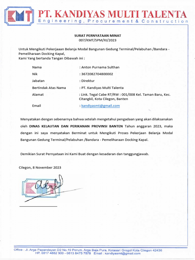 Surat Minat DKP | PDF