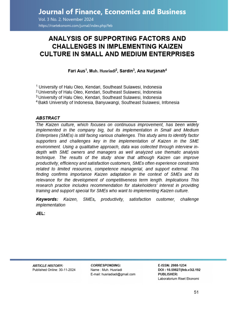Kaizen Culture in SMEs: Factors & Challenges | PDF | Small And Medium ...