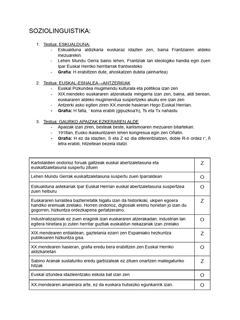 Euskera Azterketa 1 | PDF