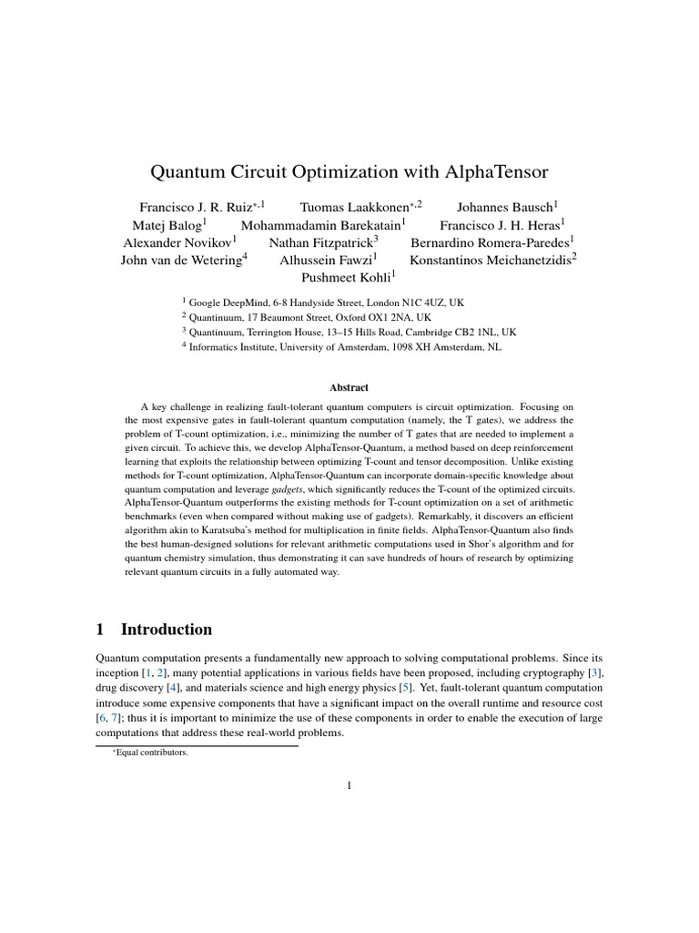 Quantum Circuit Optimization With Alphatensor: Gadgets | PDF | Quantum Computing | Theoretical ...