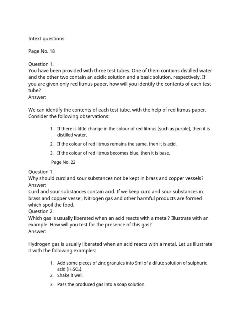 Chapter 2 Acids and Bases, Intext Questions | PDF | Hydroxide | Acid