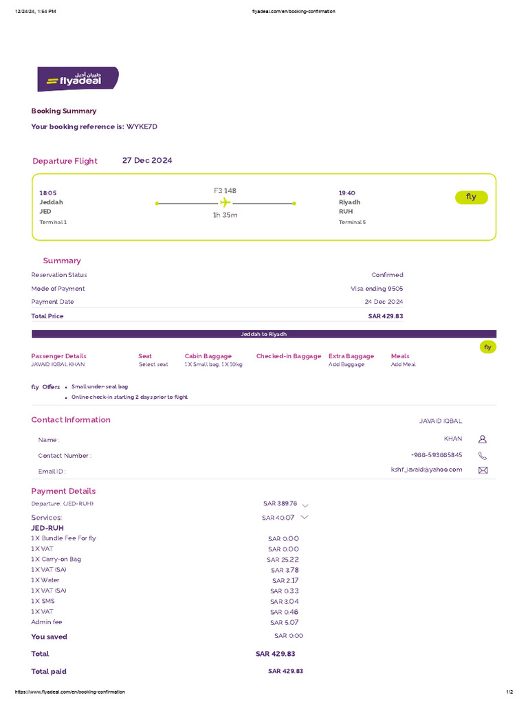 Flyadeal.com en Booking-confirmation | PDF | Money | Payments
