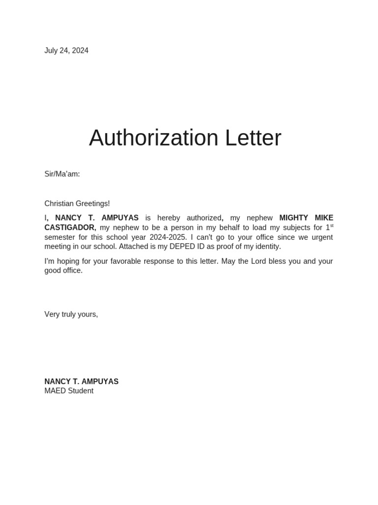Authorization Letter for Course Loading | PDF