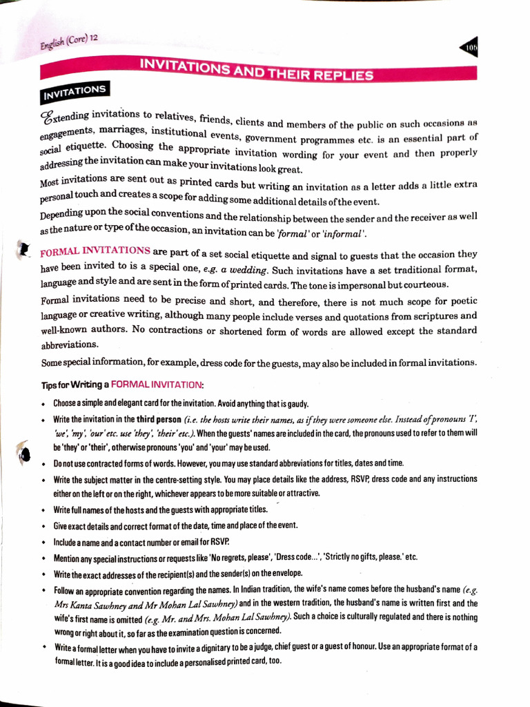 Invitation and Replies Class 12 English | PDF