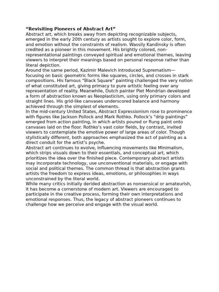 Revisiting Pioneers of Abstract Art | PDF