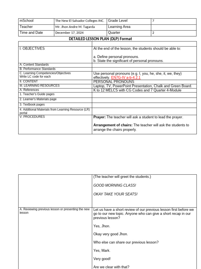Sample DLP From Page 77 | PDF | Grammatical Number | Plural