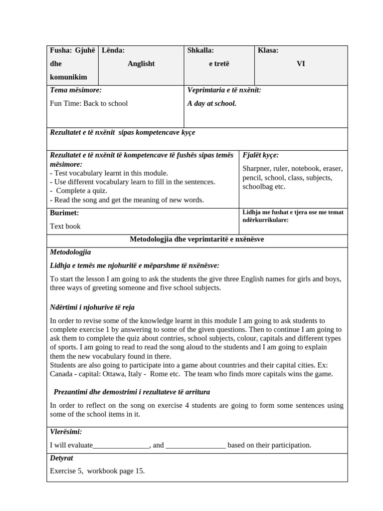 12-Fun Time Back To School Unit 1 | PDF