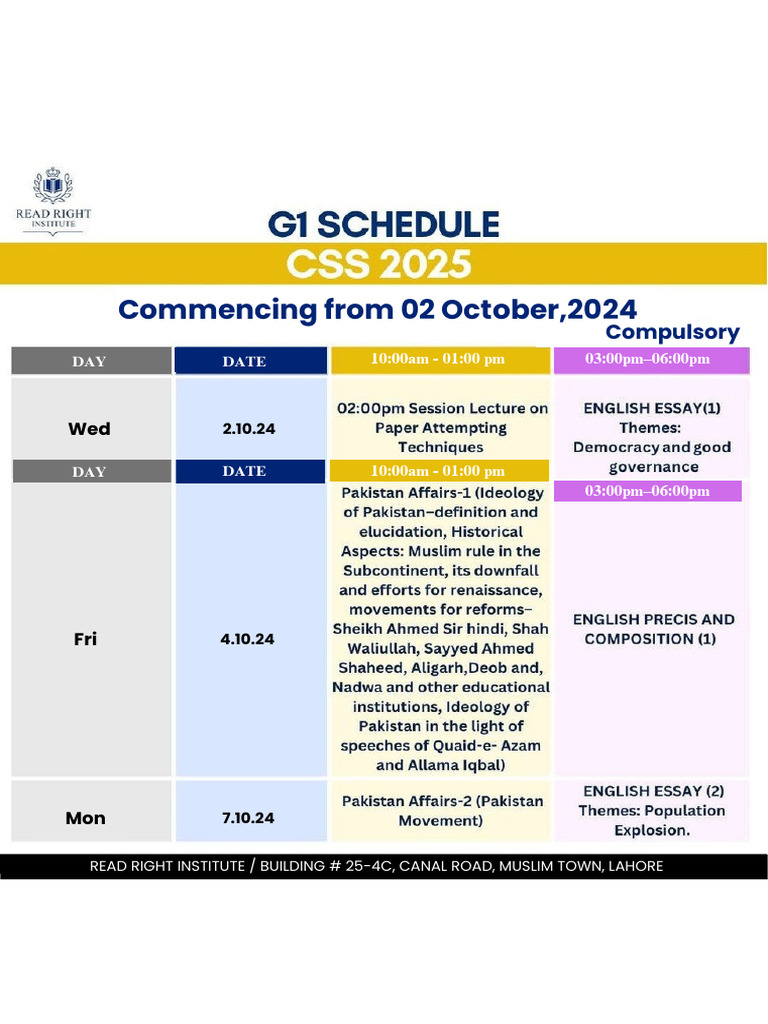 G1 Batch IV Compulsory Updated Schedule | PDF