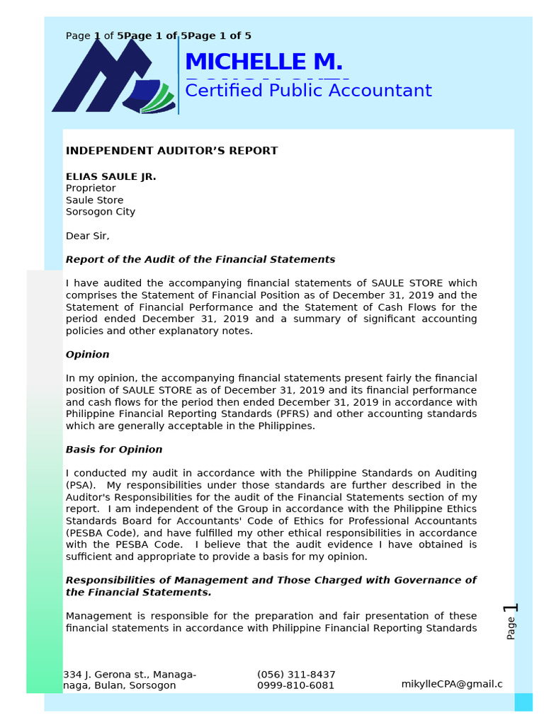 Auditors-Report-Template - Mitch 2019 | PDF | Going Concern | Audit