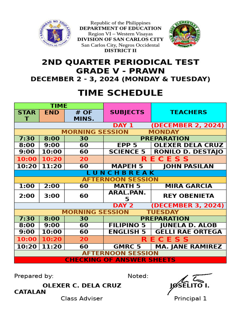 2nd PERIODICAL TIME SCHEDULE | PDF