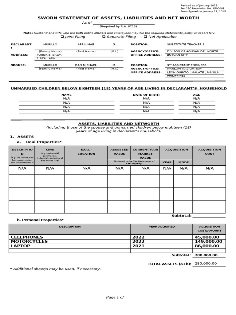 SALN FORM_REV 2015 | PDF