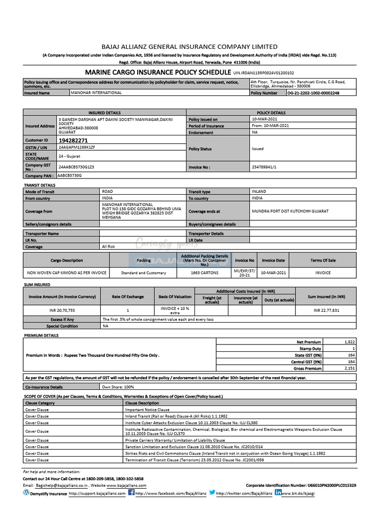 INSURANCE Sample | PDF | Insurance | Business Law