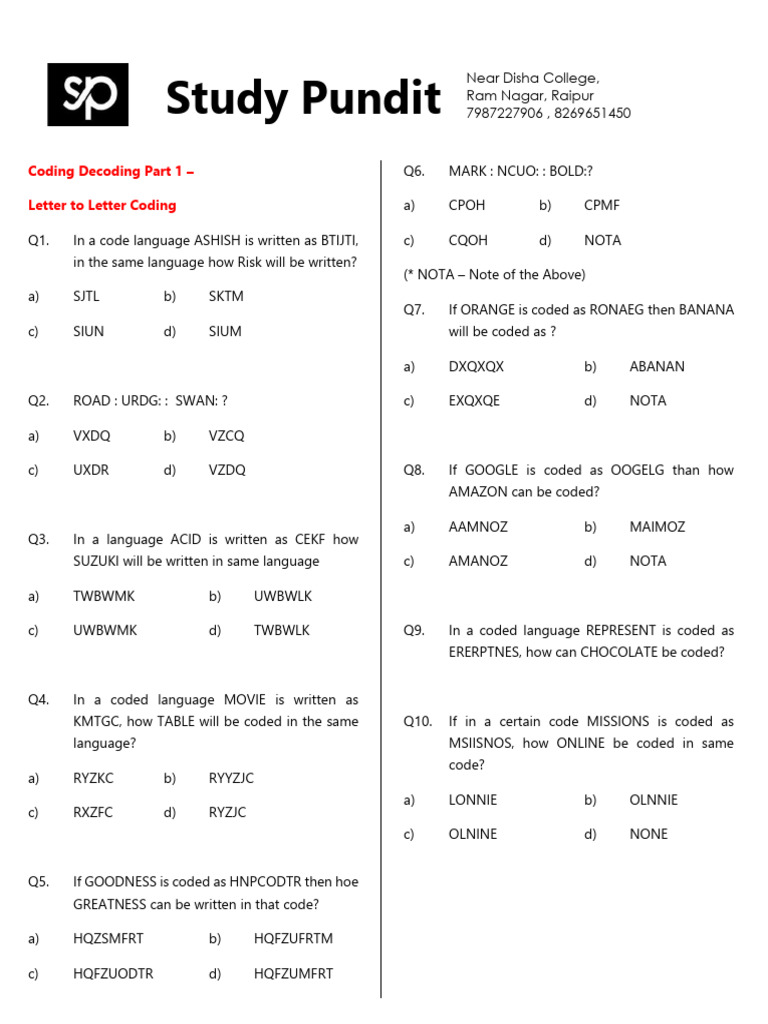 Coding Decoding 1 letter to letter | PDF