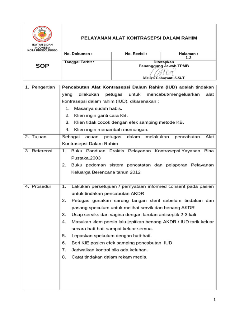 Prosedur Pencabutan IUD untuk Bidan | PDF