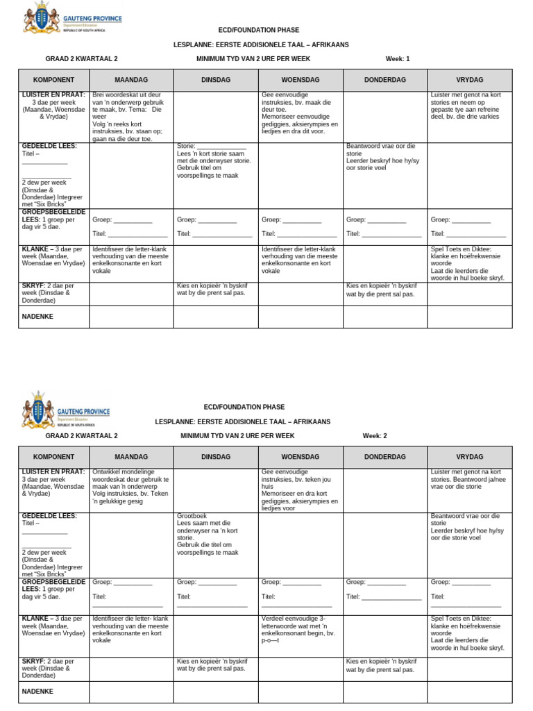 Lesson Plans AFAL Grade 2 Term 2 | PDF