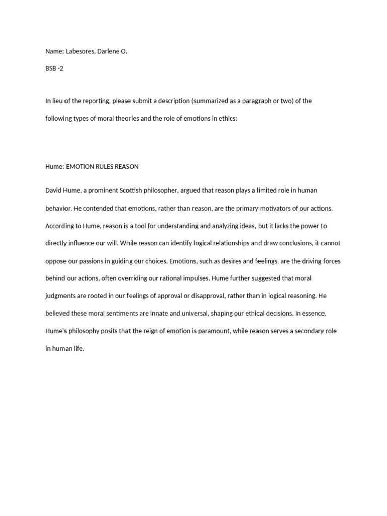 Types of Moral Theories and The Role of Emotions in Ethics | PDF