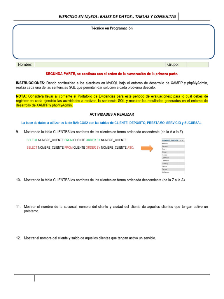 Ejercicios de My SQL Bancos Parte 2 3er Parcial | PDF | SQL | Informática