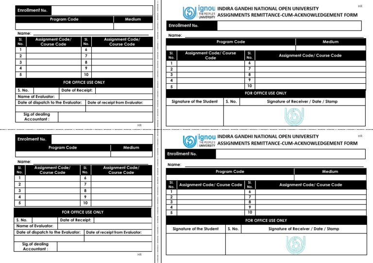 Ignou Assignment Receiving Slip - ACKNOWLEDGEMENT Slip - F1 - Youtube ...