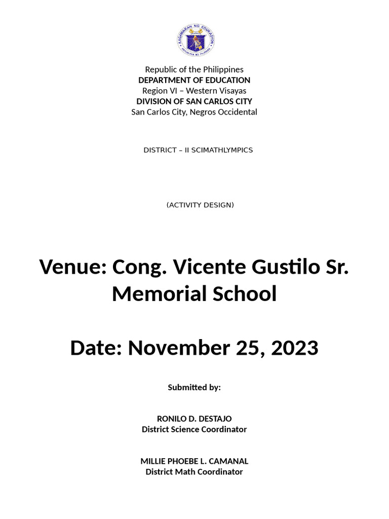 activity design cover page scimathlympics | PDF