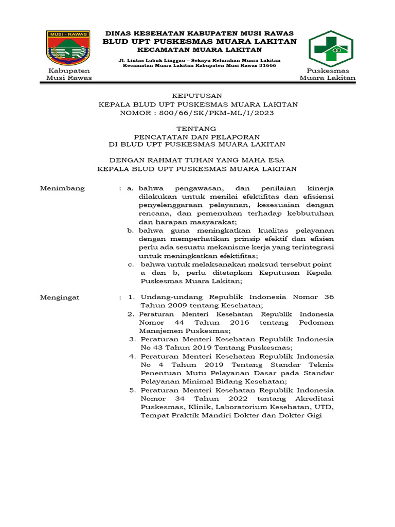 SK Pencatatan Dan Pelaporan Promkes | PDF