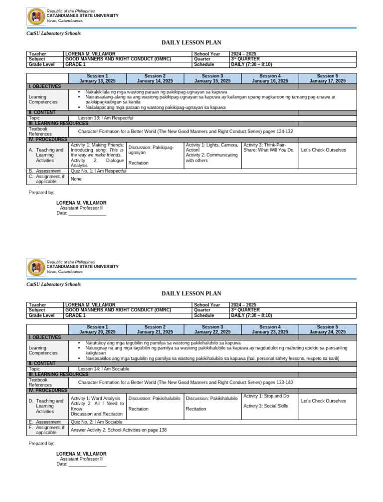 LESSON pLAN-GMRC 1_3rd | PDF | Lesson Plan | Pedagogy