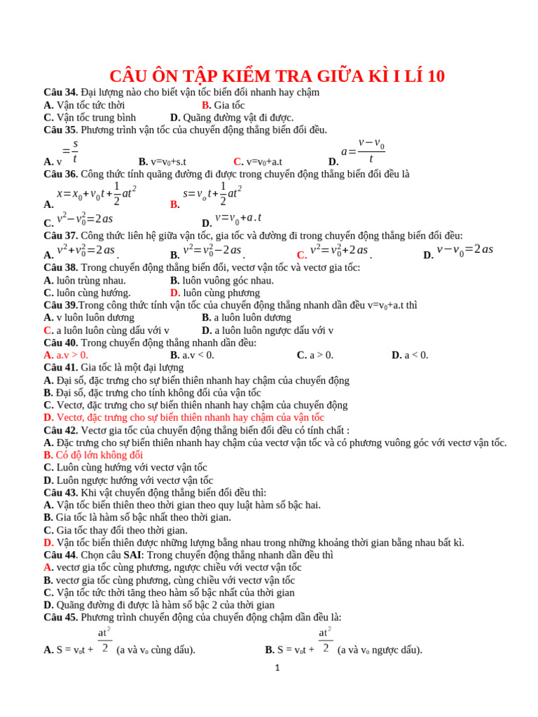 Cau Trac Nghiem On Thi Gki | PDF