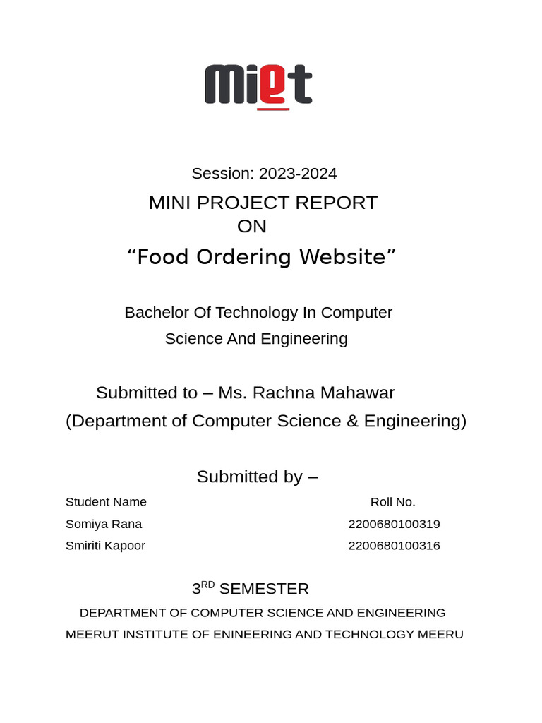 Report File of Mini Project | PDF | Menu | Typefaces