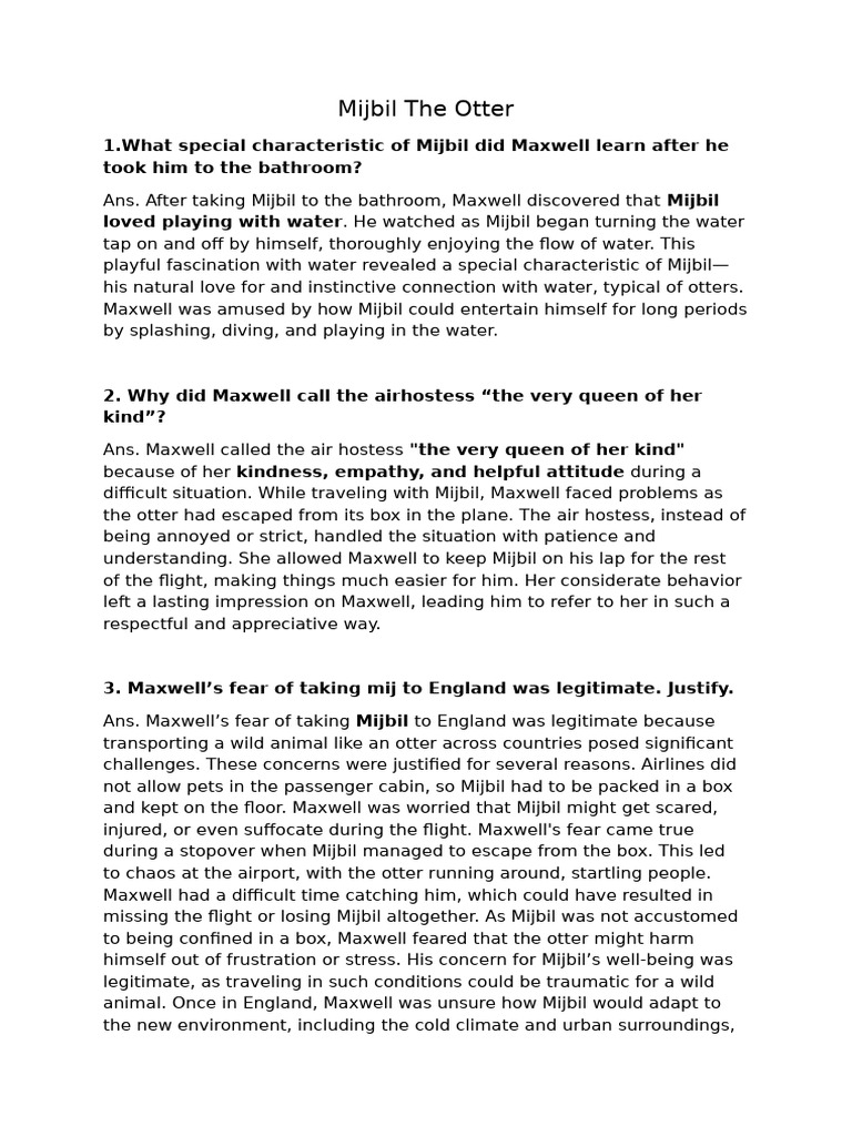 Mijbil The Otter Questions | PDF | Flight Attendant | Fear