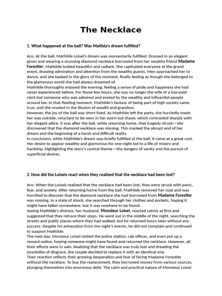 The Necklace questions | PDF