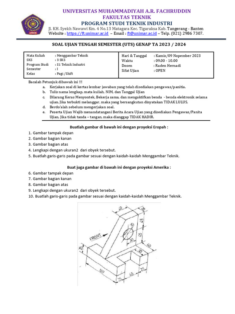 SOAL UTS Menggambar Teknik Pagi-Shift TA2023-2024 | PDF