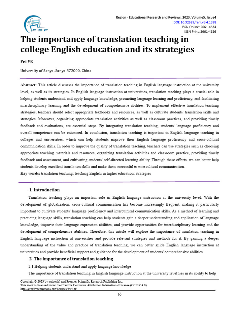 The Importance of Translation Teaching in College | PDF | Translations ...
