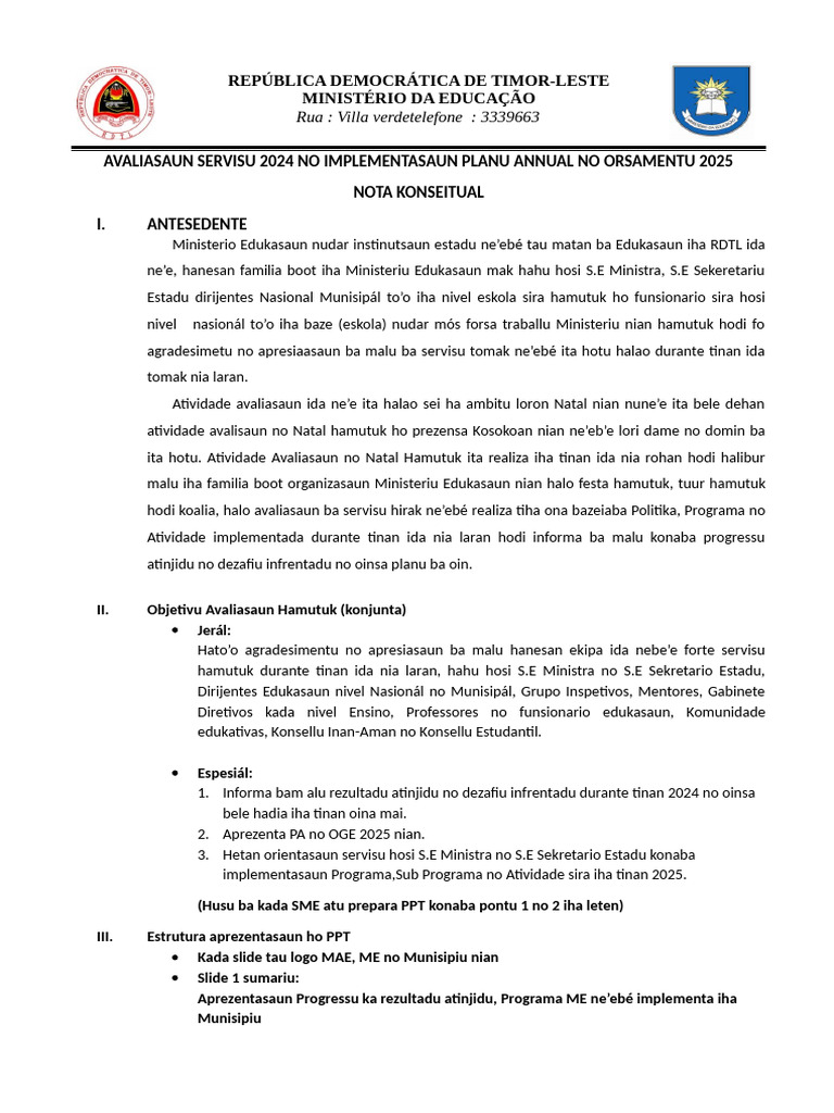 Nota Konseitu Avaliasaun Konjunta '24 04012025-1 | PDF