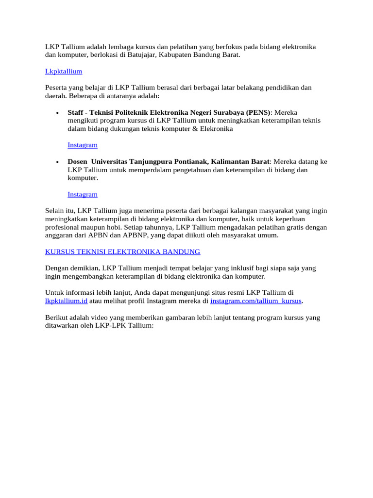 Peserta Yang Belajar Di LKP Tallium | PDF